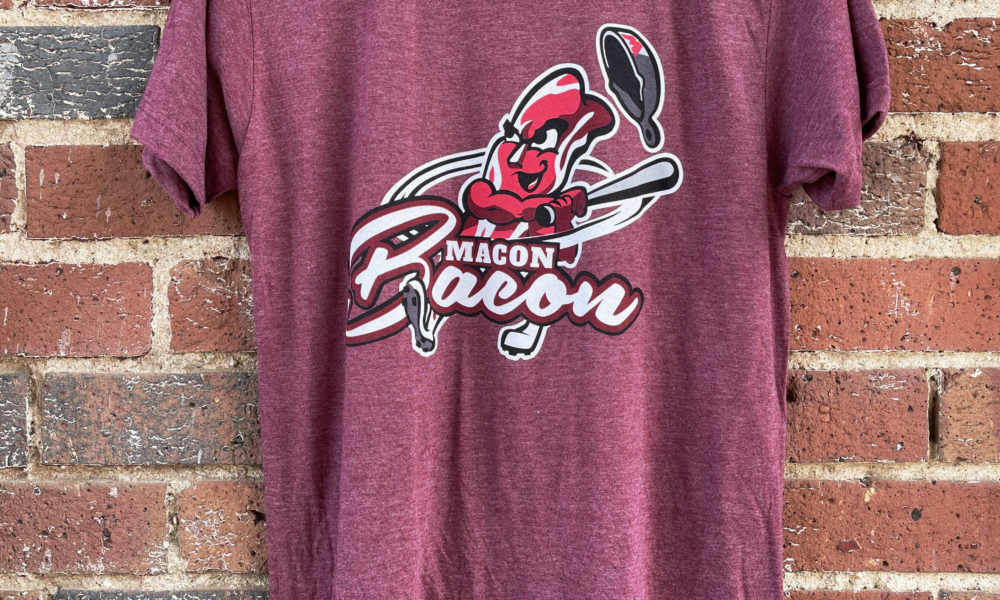 Macon Bacon Primary Logo T-Shirt - Heather Burgundy - Macon Bacon Baseball