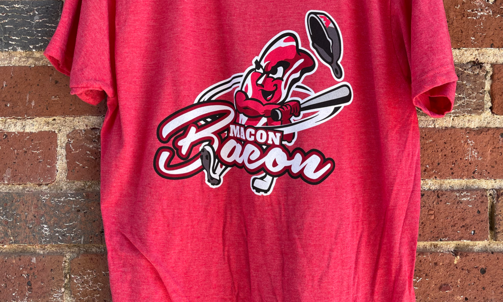 Macon Bacon Primary Logo Youth T-Shirt – Heather Red - Macon Bacon Baseball